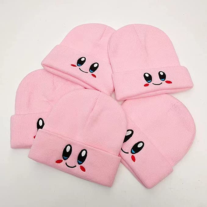 Ohjijinn Kawaii Anime Beanie Knitted Hat and Socks, Cute Pink Slouchy Warm Cap, Cartoon Winter Soft Headwear Funny Hat Gifts for Women