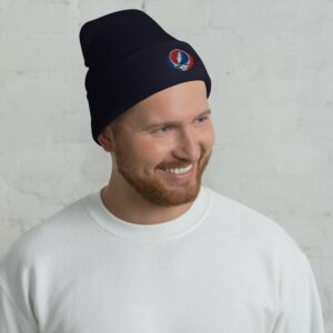 Ripple Junction Grateful Dead Adult Beanie Steal Your Face Cuffed Vintage Band Winter Hat Officially Licensed Heather Navy