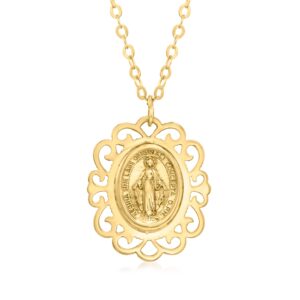 ross-simons italian 14kt yellow gold miraculous medal pendant necklace. 20 inches