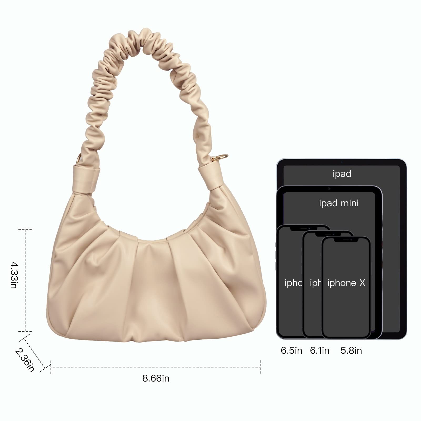 Classic Shoulder Bags for Women Cute Hobo Tote Mini Leather Handbag Clutch Purse Lightweight (Apricot)