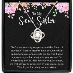 Soul Sister Gifts For Women, Necklace For Best Friend, Sister in Law, BFF, Unbiological Sister, Bestie, Unique Friendship Birthday Present Sentimental Jewelry, Long Distance, Crystal, Cubic Zirconia