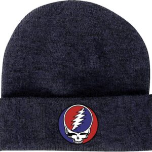 Ripple Junction Grateful Dead Adult Beanie Steal Your Face Cuffed Vintage Band Winter Hat Officially Licensed Heather Navy