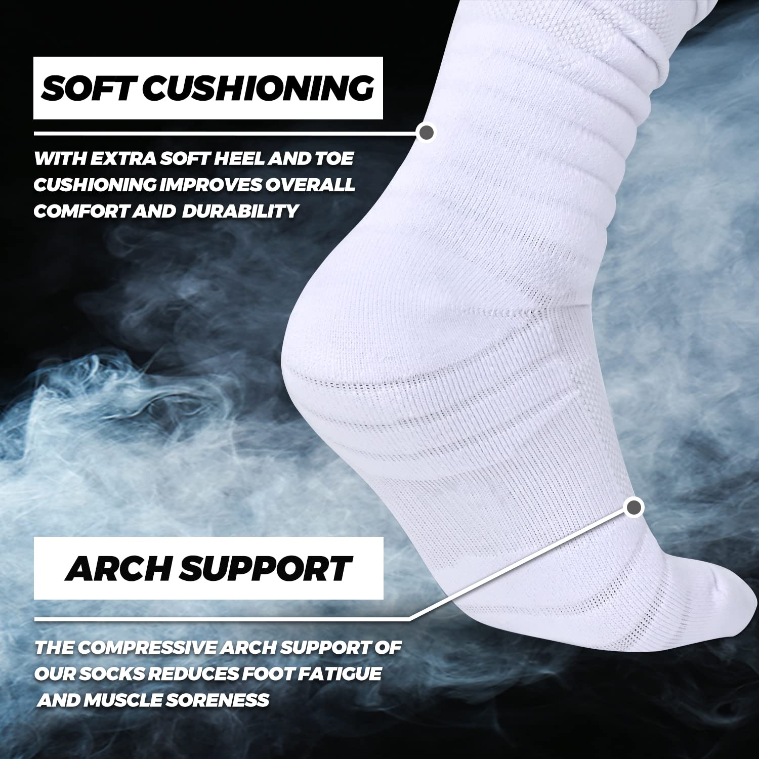 IRAMY Scrunch Ultra Long Football Socks 2 Packs Combed Cotton With Ankle Support Padded Knee High Socks Tube Sock Youth Adult