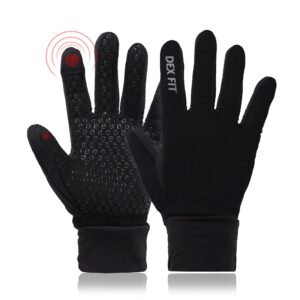 dex fit warm fleece winter outdoor gloves lg201 thermal, ideal for running, hiking, cycling outdoor in cold weather, touchscreen compatible, firm silicone grip, washable; black s (7) 1 pair