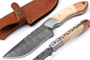 w trading handmade damascus hunting knife | damascus steel blade hunting skinning knife- best for outdoor camping skinner deer fishing hiking edc survival knives for men