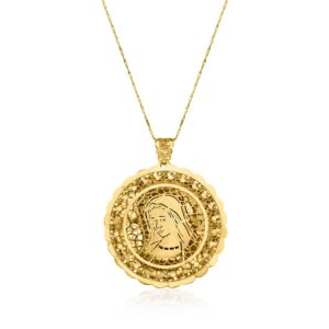 Ross-Simons Italian 14kt Yellow Gold Virgin Mary Filigree Medallion Pendant