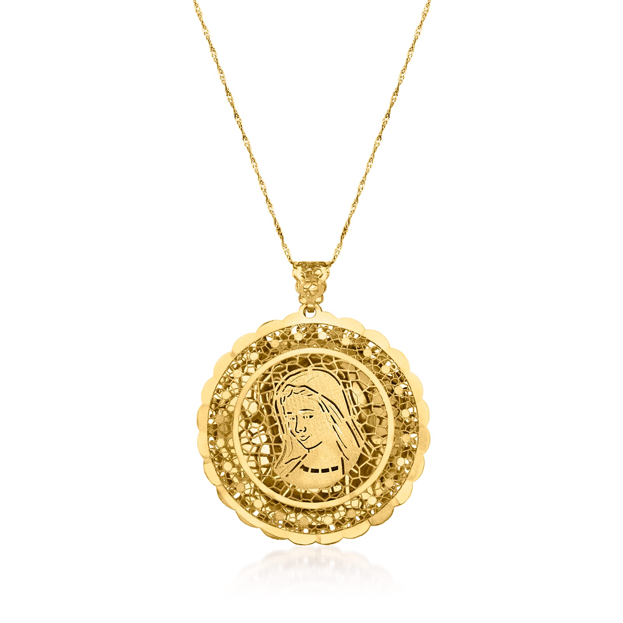 Ross-Simons Italian 14kt Yellow Gold Virgin Mary Filigree Medallion Pendant