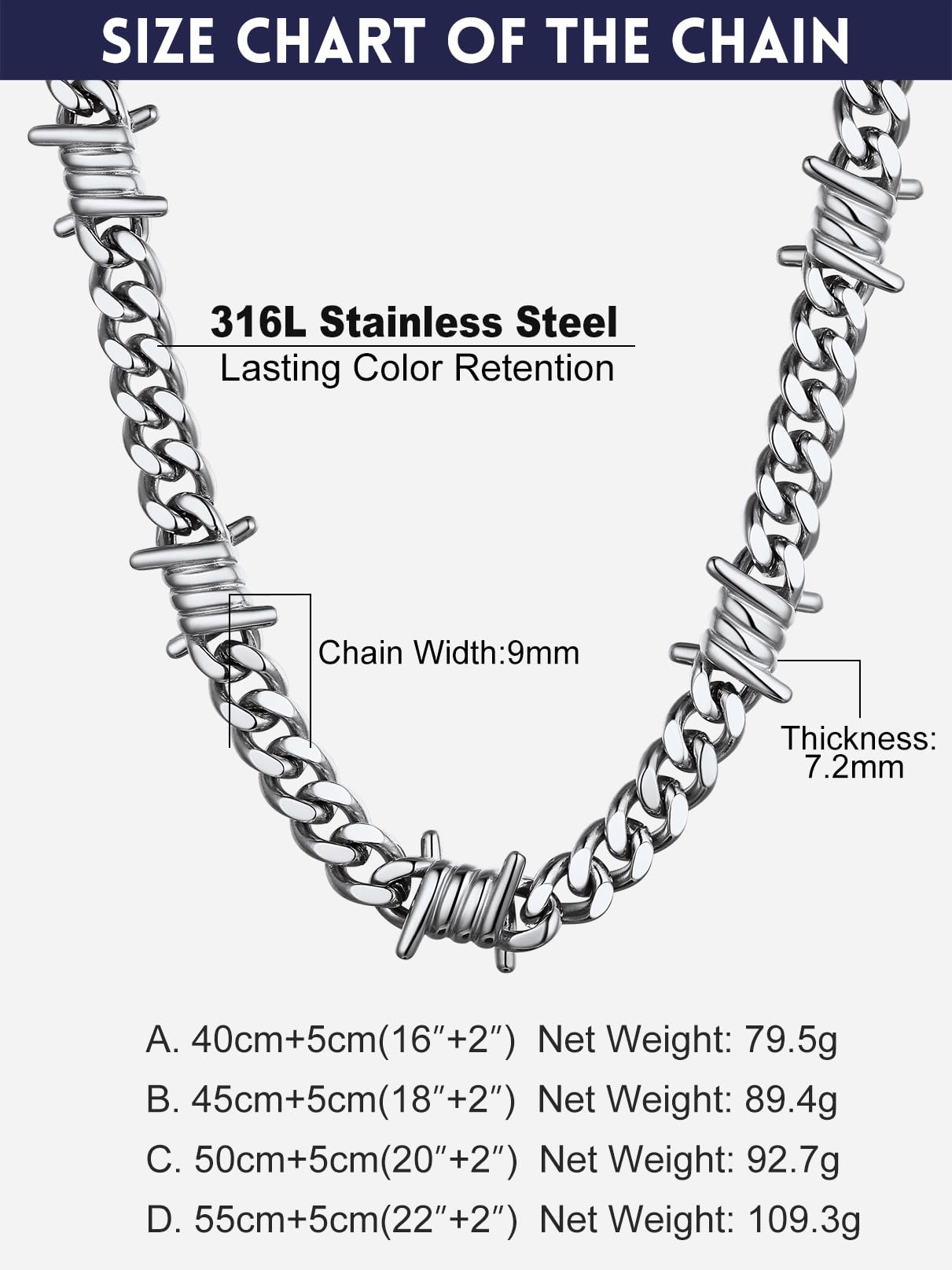 Bandmax Barbed Wire Choker Necklace for Women Men Stainless Steel Gothic Thorns Necklace Chain 16 Inches Women Chunky Punk Choker