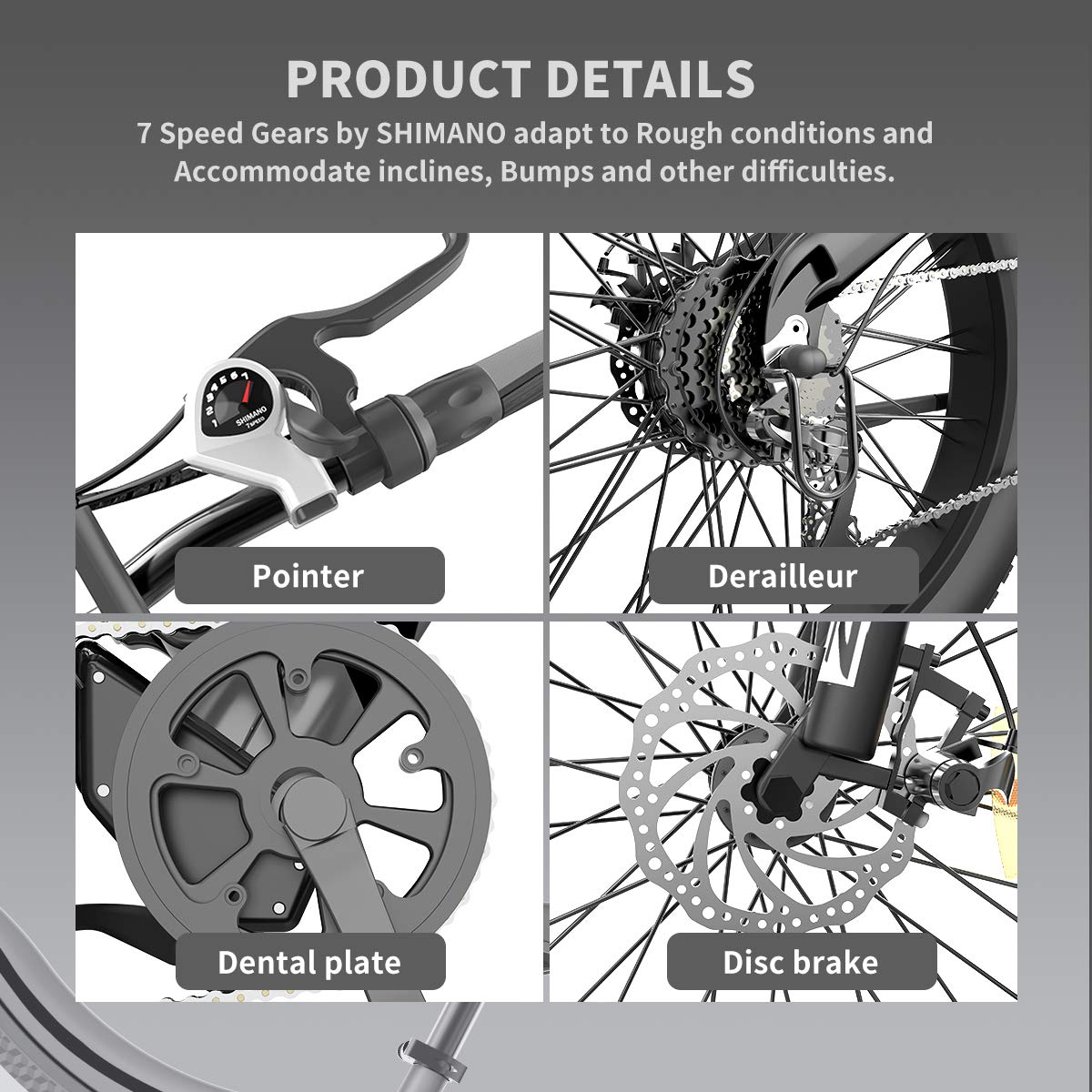 JUGTL Electric Bike Fat Tire 48V 15AH Removable Lithium Battery Mountain Bicycle Shimanos Bicycle Full Suspension MTB Bikes for Adults (Grey)