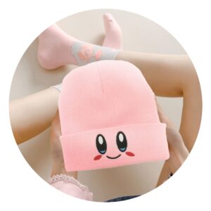 Ohjijinn Kawaii Anime Beanie Knitted Hat and Socks, Cute Pink Slouchy Warm Cap, Cartoon Winter Soft Headwear Funny Hat Gifts for Women