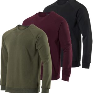 3 Pack: Men's Sweatshirts Fleece Long Sleeve Mens Crewneck Pullover Sweatshirt Sweater Soft Plush Active Breathable Athletic Men Workout Wicking Casual Warm Winter Running Work Crew Neck- Set 8, XXL