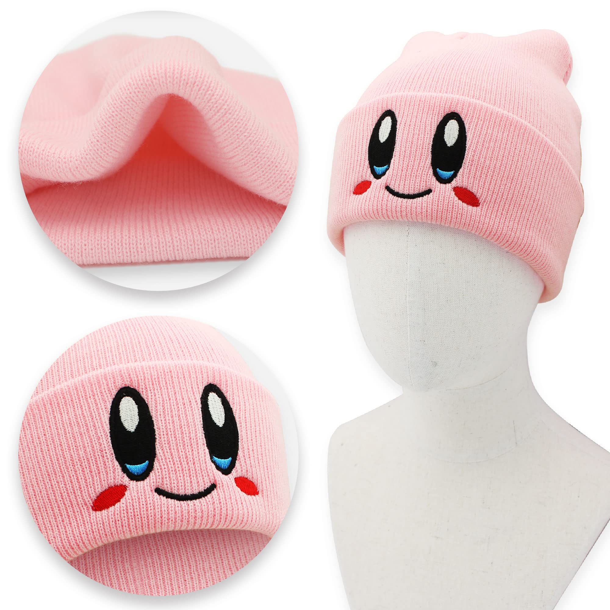 Ohjijinn Kawaii Anime Beanie Knitted Hat and Socks, Cute Pink Slouchy Warm Cap, Cartoon Winter Soft Headwear Funny Hat Gifts for Women