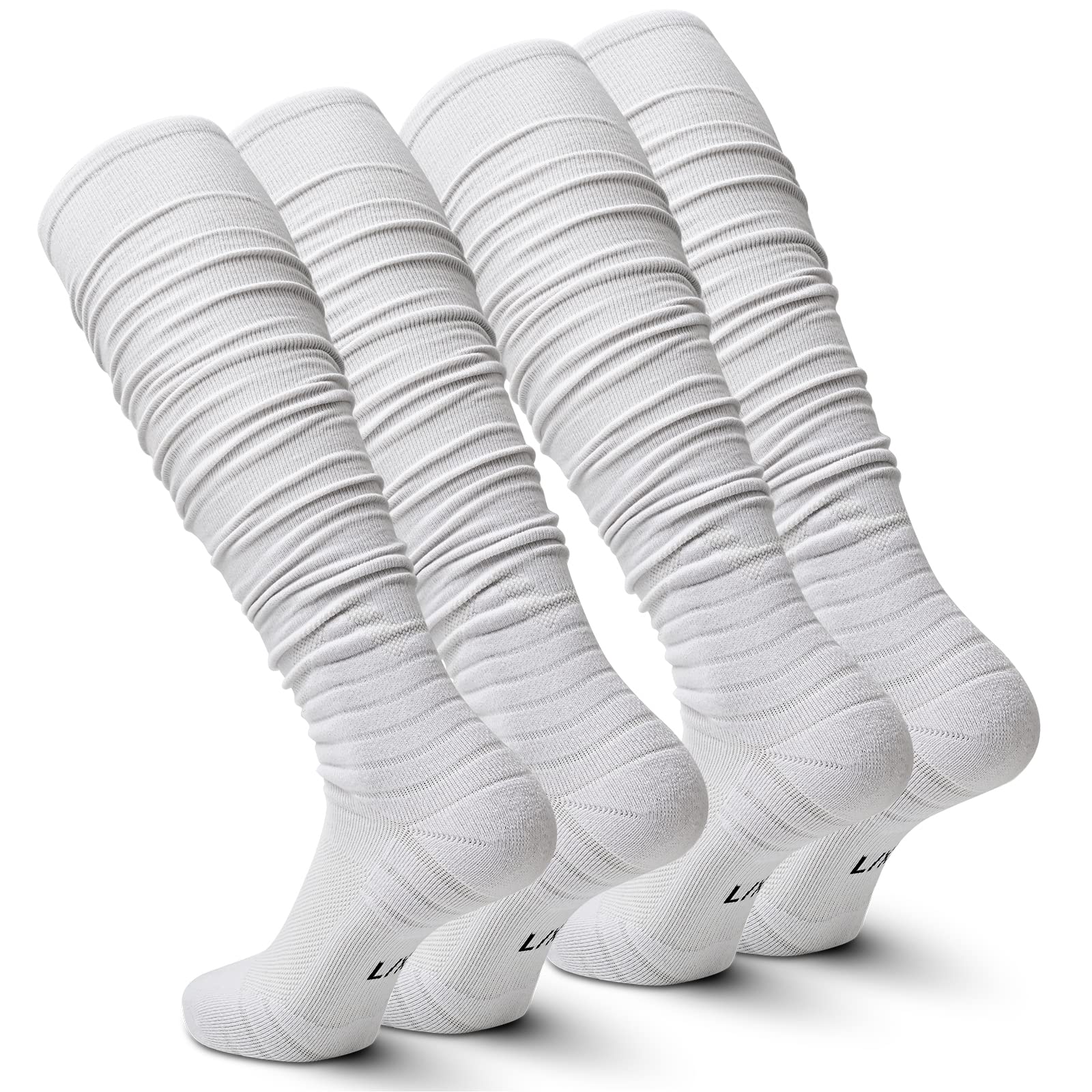 IRAMY Scrunch Ultra Long Football Socks 2 Packs Combed Cotton With Ankle Support Padded Knee High Socks Tube Sock Youth Adult