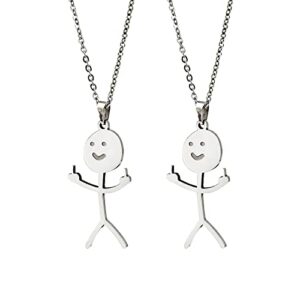 stainless steel funny doodle necklace - personalized smiley middle finger pendant necklace, unique handmade necklace long distance friendship jewelry gift for men women (2pcs silver)