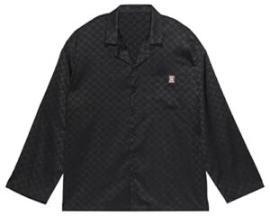 savage x, men's satin shirt, black caviar monogram jacquard, m