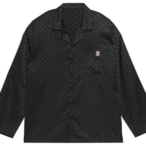 Savage X, Men's Satin Shirt, Black Caviar Monogram Jacquard, M