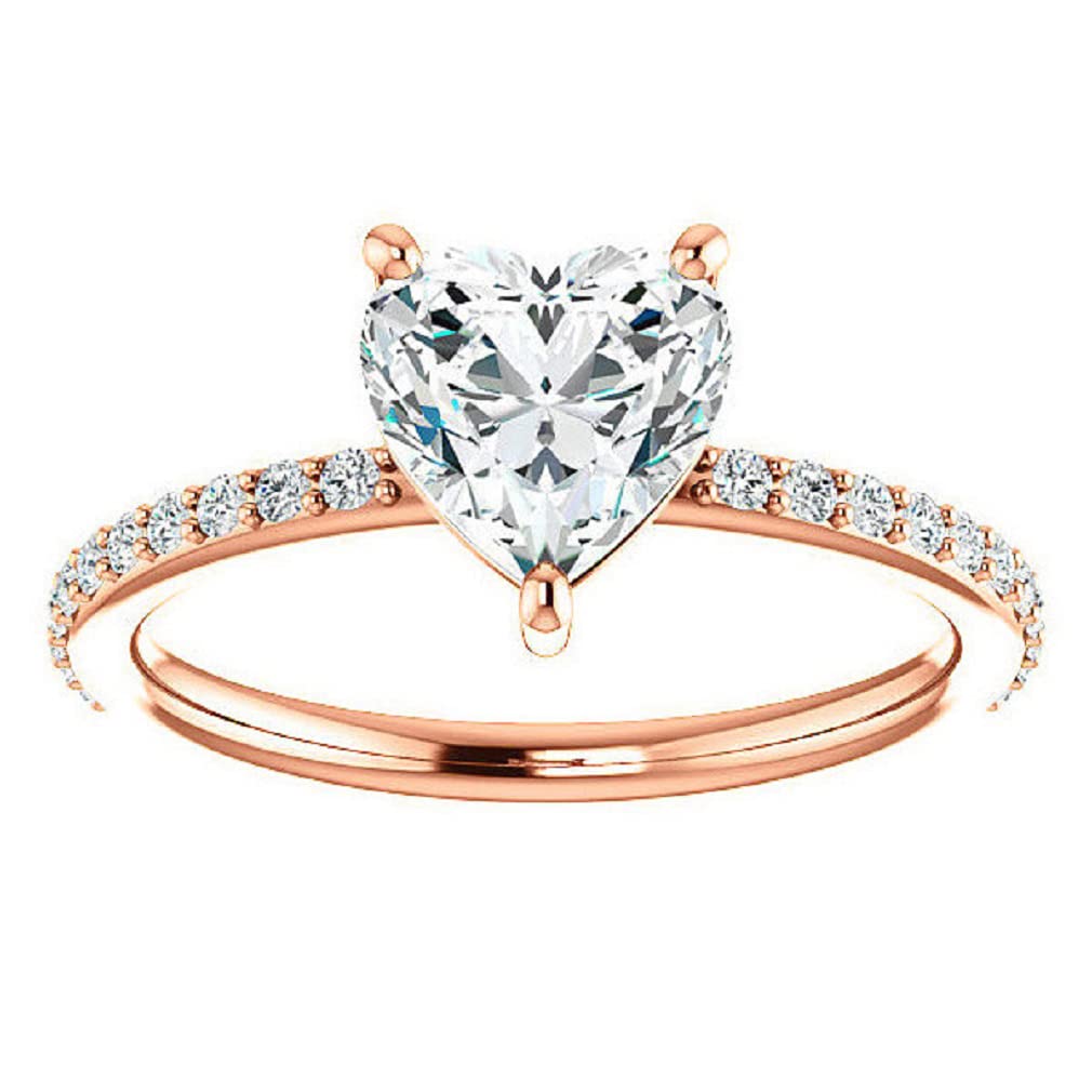 10K Solid Rose Gold Handmade Engagement Rings 1.0 CT Heart Cut Moissanite Diamond Solitaire Wedding/Bridal Ring Set for Women/Her Propose Ring (10.5)