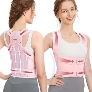 fit geno back brace posture corrector for women: shoulder straightener adjustable full back support upper and lower back pain relief - scoliosis hunchback hump thoracic spine corrector pink medium