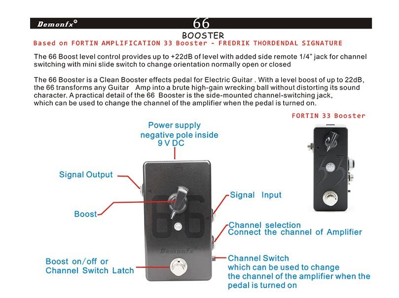 Demonfx 66 Boost Pedal w/ Channel Switching latch Fast US Ship No International wait times