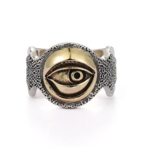 open all seeing eye of god ring for men, adjustable vintage crossbones geometry silver engraved golden eye of god ring, personalized all seeing ring friendship christmas jewelry gifts for men women