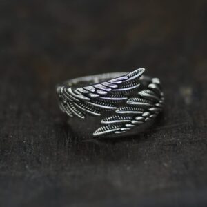 Open Angel Wings Rings for Women, Vintage Adjustable Feather Ring Hypoallergenic Statement Angel Ring Christmas Wing Ring Jewelry Gifts for Women Men