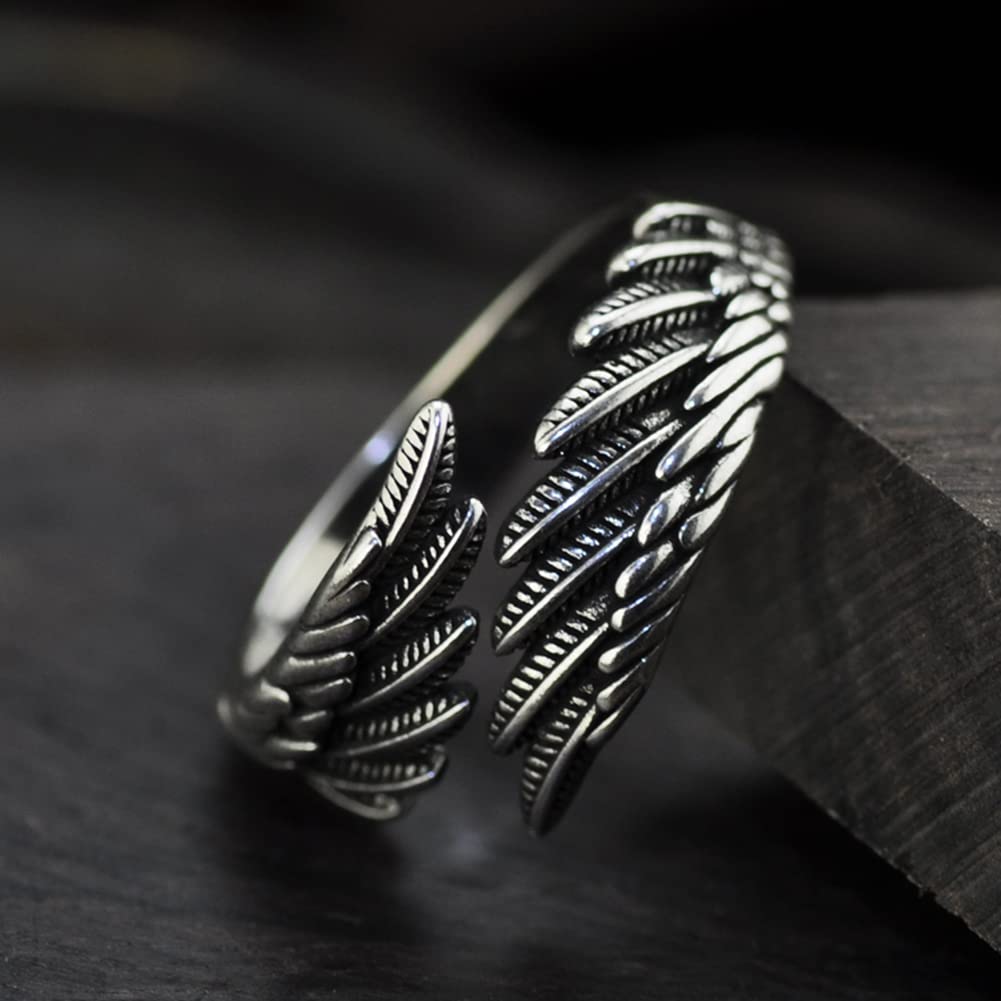 Open Angel Wings Rings for Women, Vintage Adjustable Feather Ring Hypoallergenic Statement Angel Ring Christmas Wing Ring Jewelry Gifts for Women Men