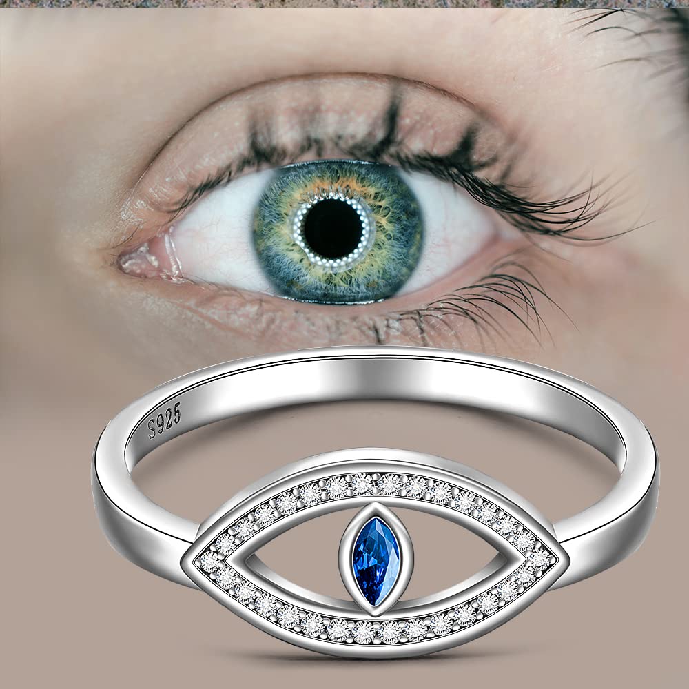 Evil Eye Ring Sterling Silver Evil Eye Rings Protection Greek Third Eyes Ring Blue Sapphire Mal De Ojo Turkish Eyes Jewelry Size 9