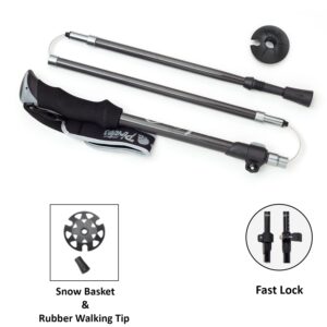 Whitewoods Side Arm Trekking Carbon 5 Piece Telescopic Packable Nordic Ski Poles - Adjust from 120 cm to 140cm