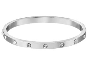 kate spade new york set in stone metal stone hinged bangle, clear/silver, one size