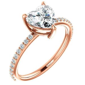 10K Solid Rose Gold Handmade Engagement Rings 1.0 CT Heart Cut Moissanite Diamond Solitaire Wedding/Bridal Ring Set for Women/Her Propose Ring (10.5)