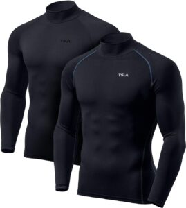 tsla men's thermal long sleeve compression shirts, mock/turtleneck winter sports running base layer top, core 2pack mock shirts black/black & charcoal, large