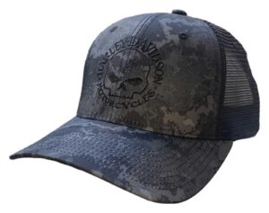 harley-davidson men's tonal camo skull snapback colorblocked mesh trucker hat