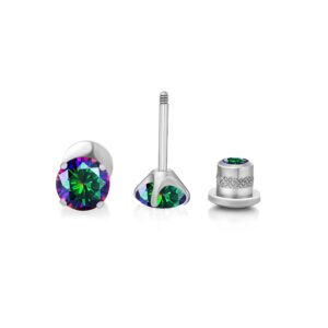 Limerencia Hypoallergenic G23 Implant Grade Titanium Screw Back Earrings Tragus 20G Helix F136 Piercing Post for Sensitive Ears Simulated Diamond Cartilage (5 mm, Rainbow Quartz)