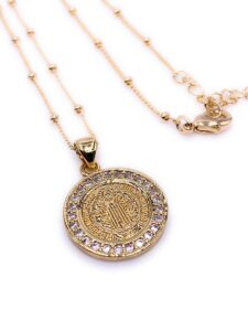 leslie boules 18k gold plated saint benedict pendant necklace religious jewelry for women