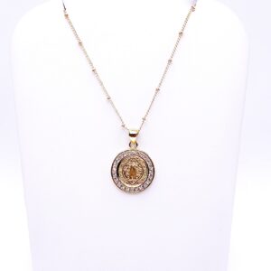 LESLIE BOULES 18K Gold Plated Saint Benedict Pendant Necklace Religious Jewelry for Women