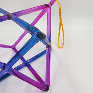 Yantra 8 Inch Violet Blue Colored Chakra Healing Optically Clear Crystal Singing Merkaba Pyramid with Hanging Rope and 1 Suede Stick