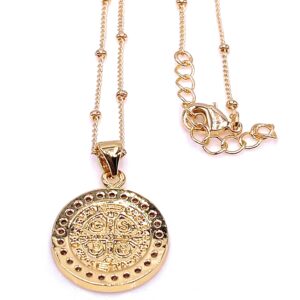 LESLIE BOULES 18K Gold Plated Saint Benedict Pendant Necklace Religious Jewelry for Women