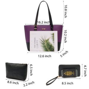 Purses And Wallets Set For Women Tote Satchel Handbags Shoulder Bag Top Handle Totes Purse With Matching Wallet PurpleBlack