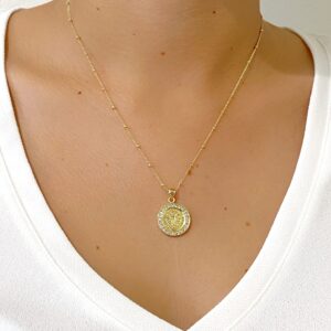 LESLIE BOULES 18K Gold Plated Saint Benedict Pendant Necklace Religious Jewelry for Women