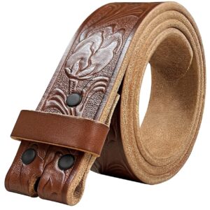 bs230 men's heavy-duty strap genuine full grain western floral engraved tooled leather belt strap 1-1/2"(38mm) wide (tan, 34)