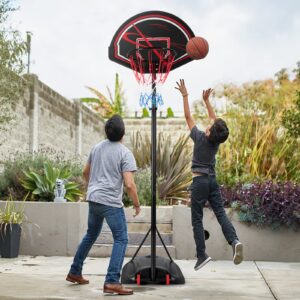 Goplus Portable Basketball Hoop Outdoor, 6.9-8.9 FT Height Adjustable Basketball Goal with 32’’ Shatterproof Backboard, Fillable Base, 2 Nets, 2 Wheels, Indoor Basketball Stand for Kids Youth Adults