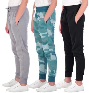 3 pack: girls fleece joggers soft athletic track warmup casual sweatpants clothes little sports pajama kids clothing youth children sweats big teen running elastic pants basketball -set 5, s (8)