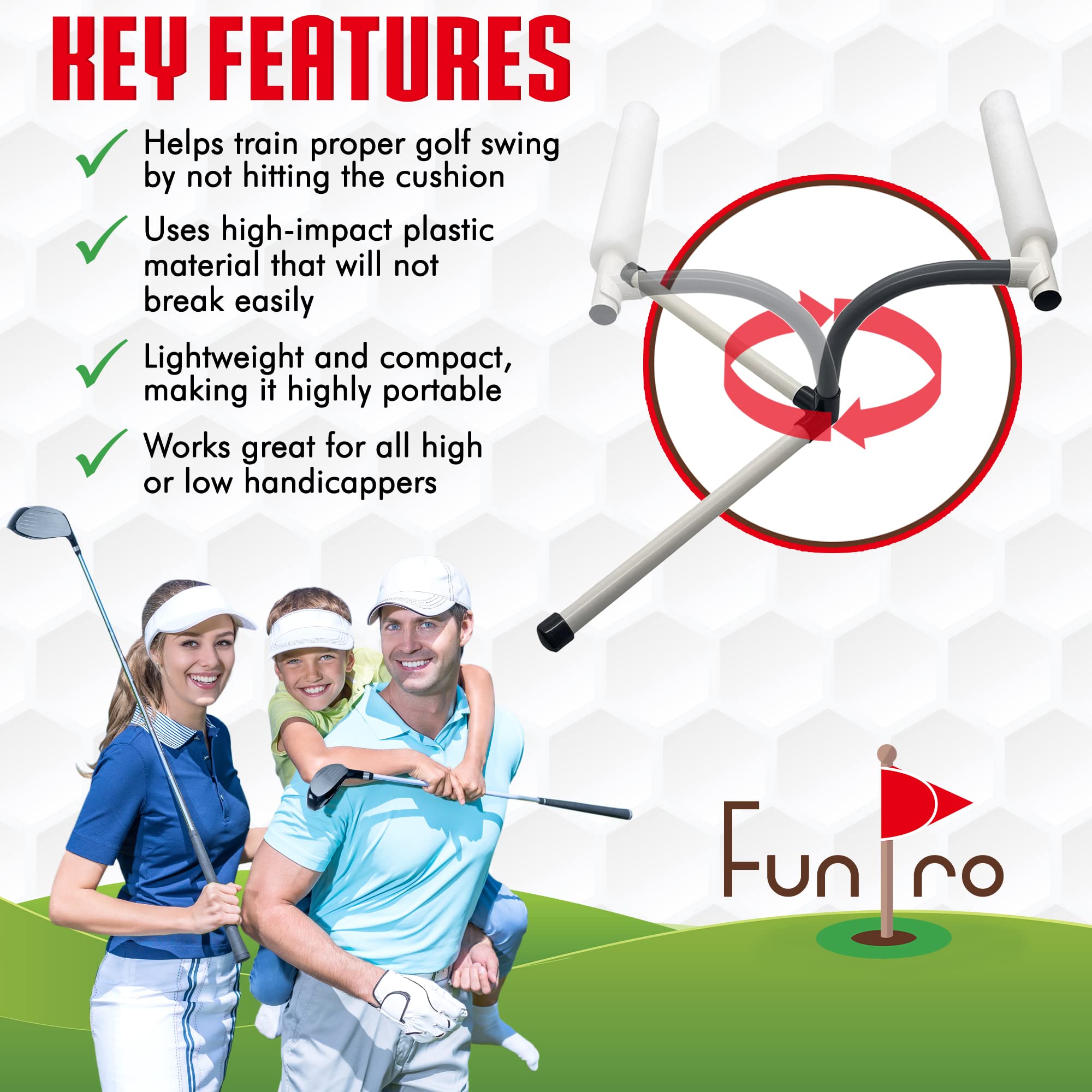 FunPro Golf Slice Corrector - Inside Approach Golf Swing Trainer Aid, Portable Golf Practice Tool for a Proper Swing, Golf Swing Training Aid for Beginners & Players, Lightweight, 1.3 lbs.