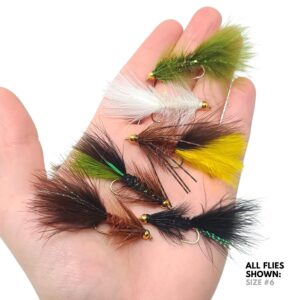 The Fly Crate Woolly Bugger Flies for Trout Fly Fishing Assortment - Size #8 Streamer Fly Fishing Flies (18 Pack - Variety)