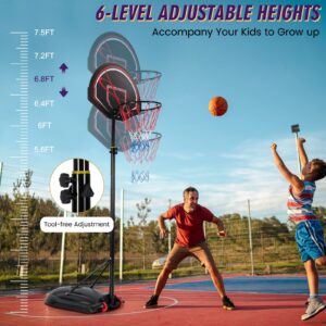 Goplus Portable Basketball Hoop Outdoor, 6.9-8.9 FT Height Adjustable Basketball Goal with 32’’ Shatterproof Backboard, Fillable Base, 2 Nets, 2 Wheels, Indoor Basketball Stand for Kids Youth Adults