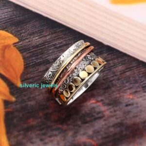 Bali craft Spinner ring Fidget Anxiety Sterling Silver ring Organic Spinning ring Silver jewelry gift for her (10)