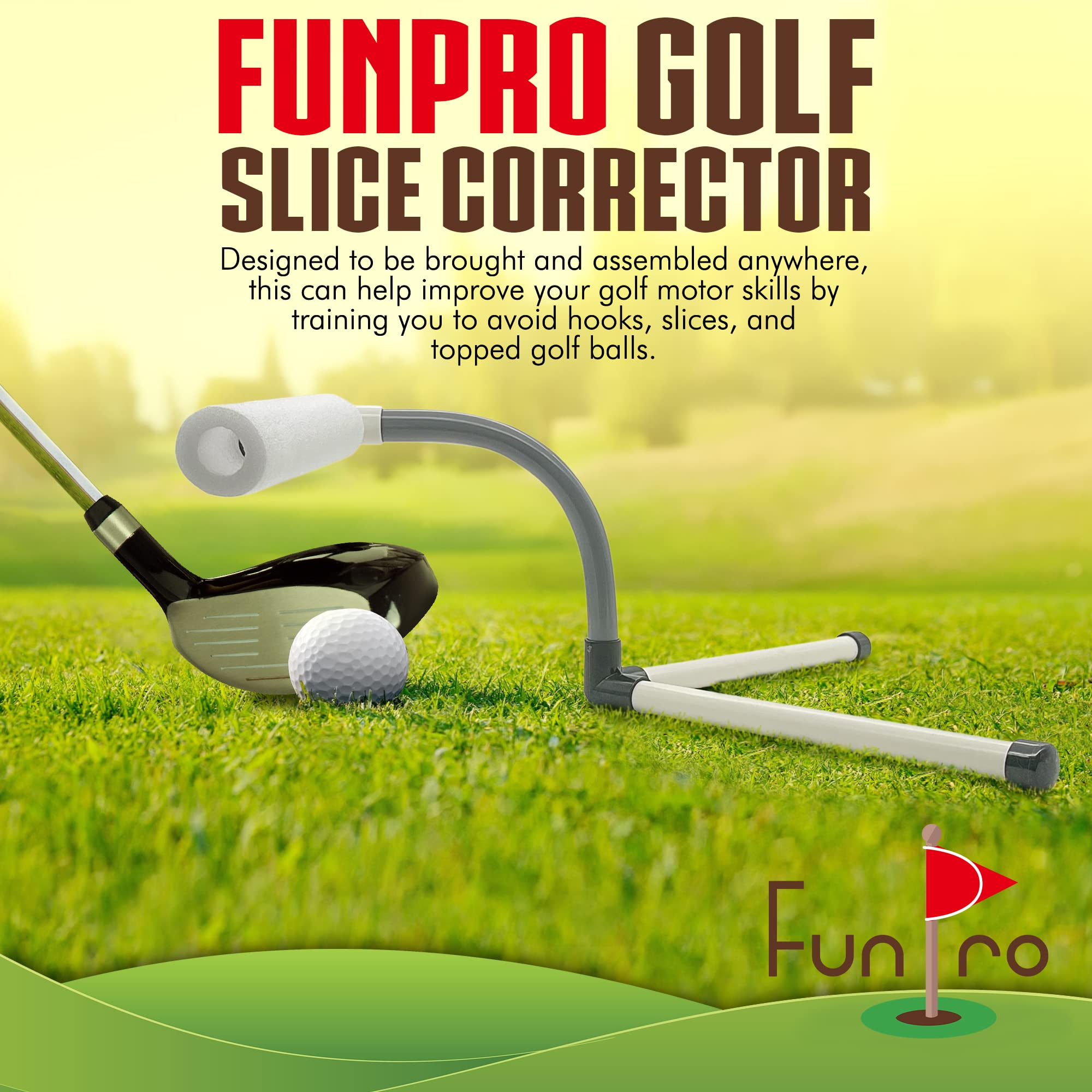 FunPro Golf Slice Corrector - Inside Approach Golf Swing Trainer Aid, Portable Golf Practice Tool for a Proper Swing, Golf Swing Training Aid for Beginners & Players, Lightweight, 1.3 lbs.