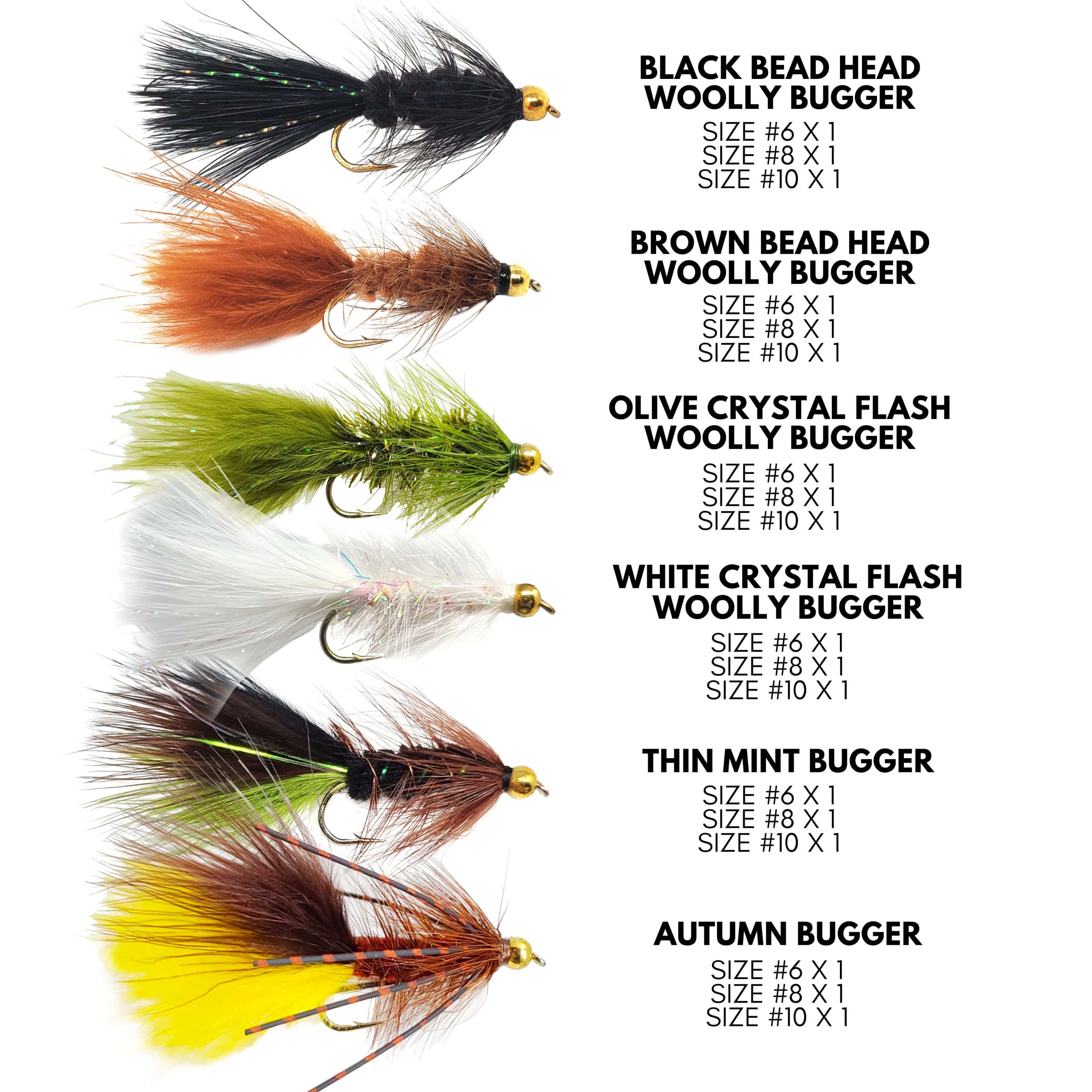 The Fly Crate Woolly Bugger Flies for Trout Fly Fishing Assortment - Size #8 Streamer Fly Fishing Flies (18 Pack - Variety)