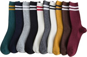 accfod womens striped crew socks 10 pairs cute retro long socks vintage fun fashion athletic aesthetic high socks for women