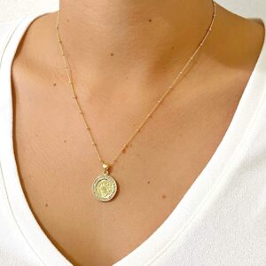 LESLIE BOULES 18K Gold Plated Saint Benedict Pendant Necklace Religious Jewelry for Women